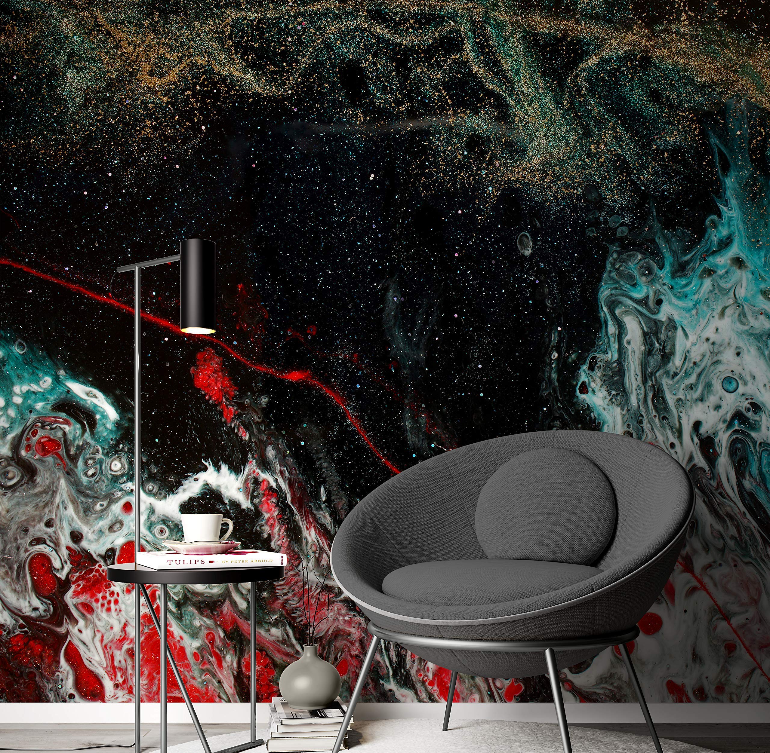 Buy Modern Art Wallpaper, Abstract Wallpaper, Black Red Turquoise Gold ...