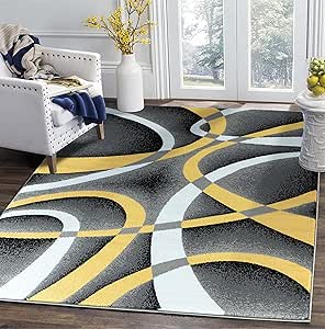 Amazon.com: Glory Rugs Area Rug 8x10 Yellow Door Mat Modern Swirls ...