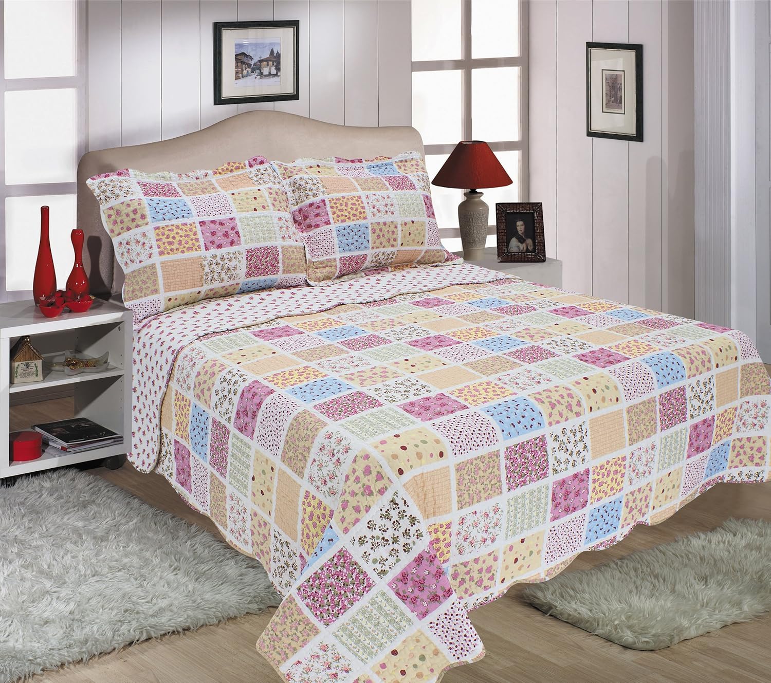 Bedding & Linens restmor Quilted Reversible Patchwork Design Bedspread ...