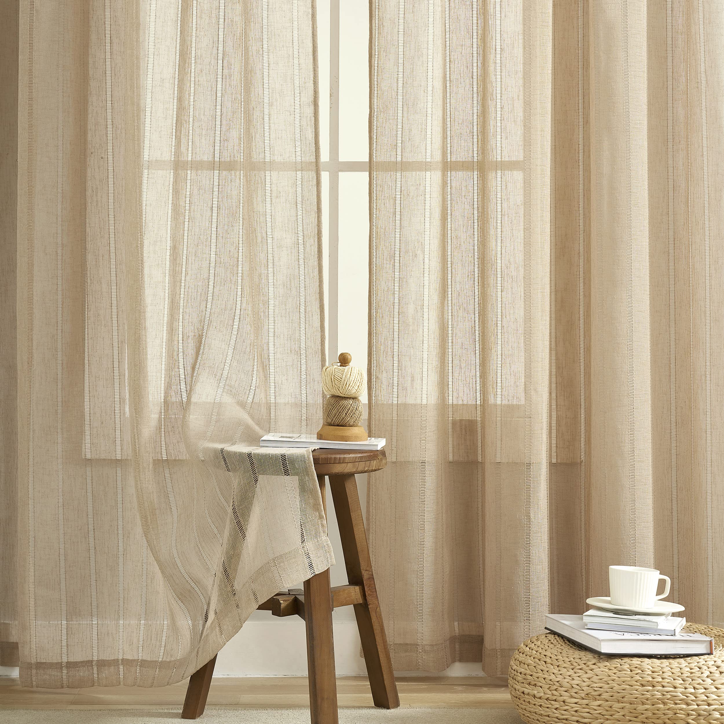 Demetex Striped Sheer Curtains Linen 84 inches Long Semi Sheer Glass ...