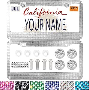 Amazon.com: Handcrafted Rhinestone Acrylic Bling License Plate Frames for Women, Men | 2 Pack ...