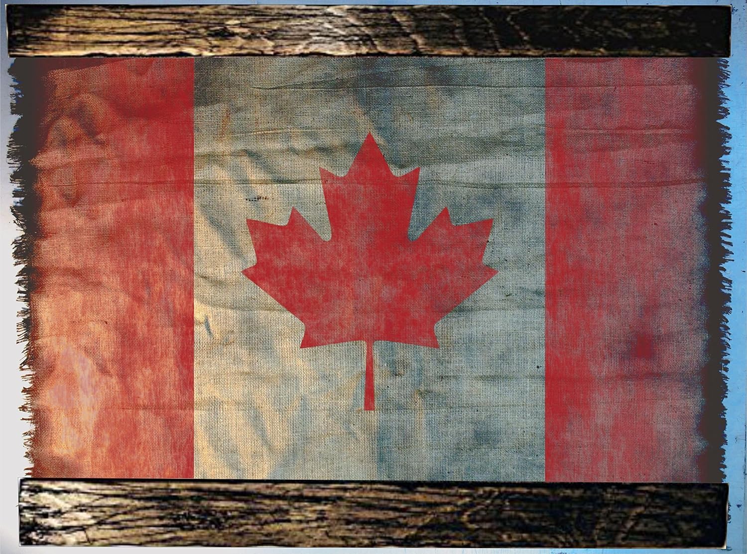 Canada Flag wall art made of worn out burlap and wood | Rustic decor ...
