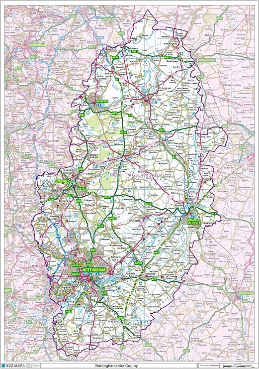 Nottinghamshire County Map-Paper: Amazon.co.uk: Office Products