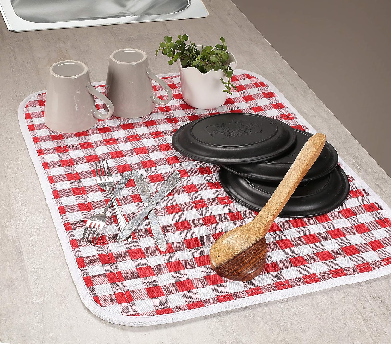 Amazon.com: 2-Piece Dish Drying Mat Set 16"x18" Buffalo Classic Check ...