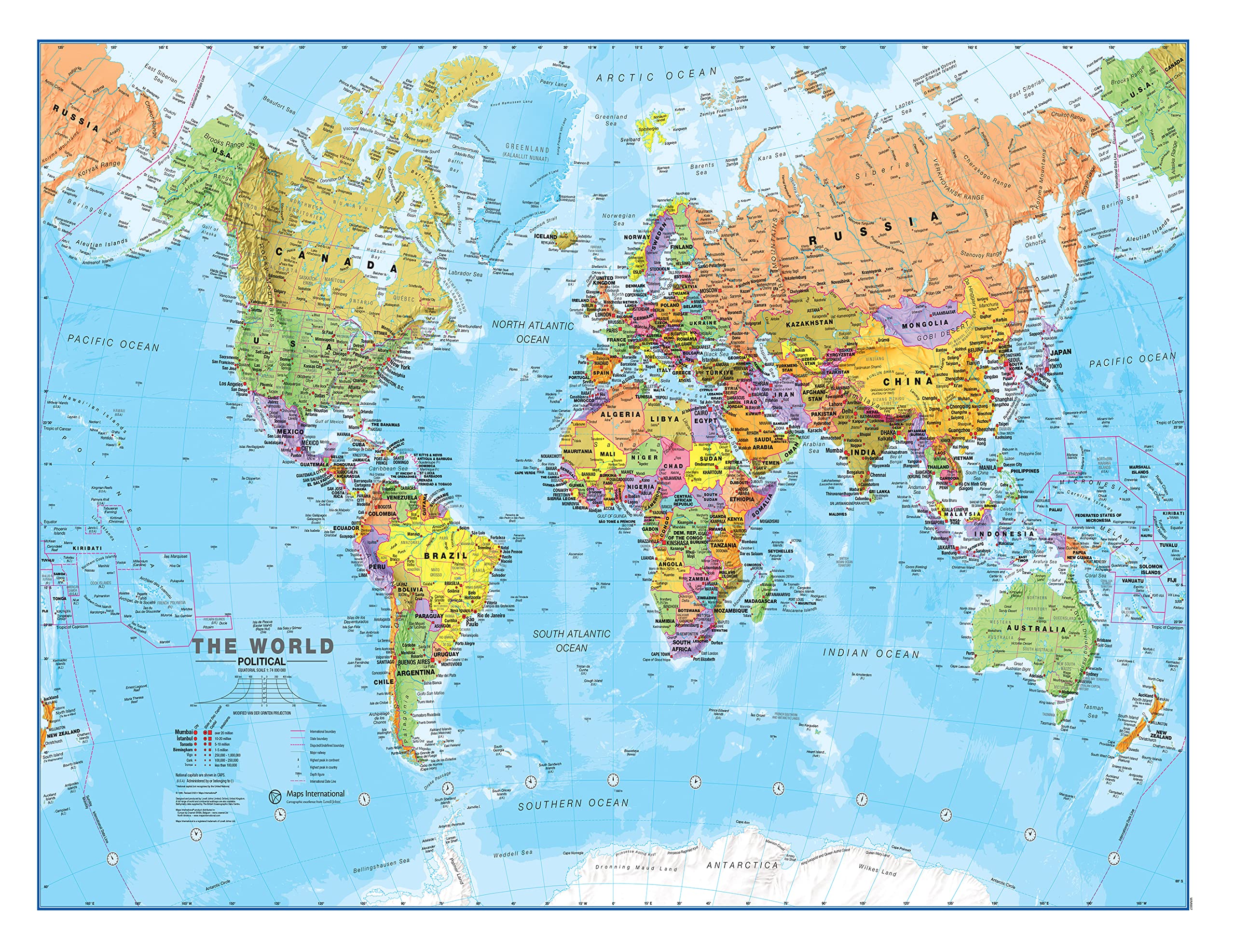 Laminated World Map - 17" x 22" - Map of the World - Detailed ...