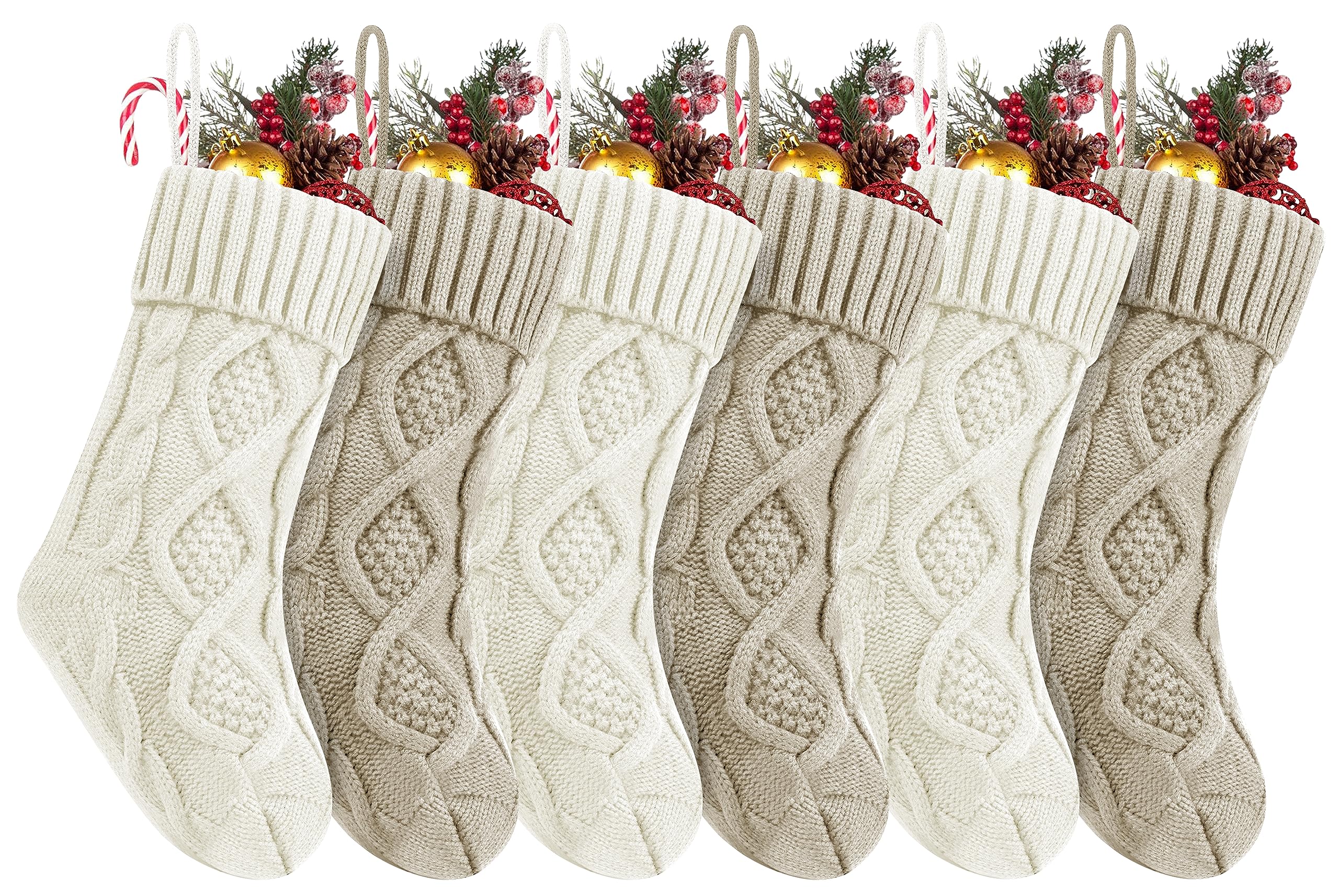 6 Pack Christmas Stockings, 14 Inches Cable Knitted Stocking Gifts ...
