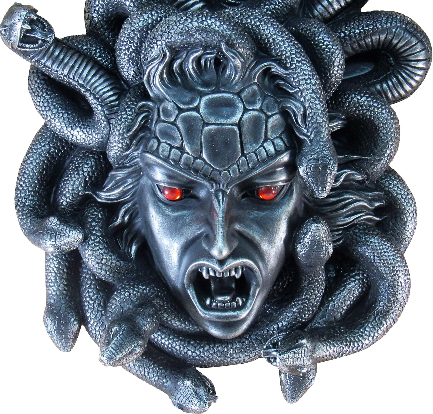 Wall Mounted Gothic Horror Metallic Silver Sculpture Bust – Huge Resin ...