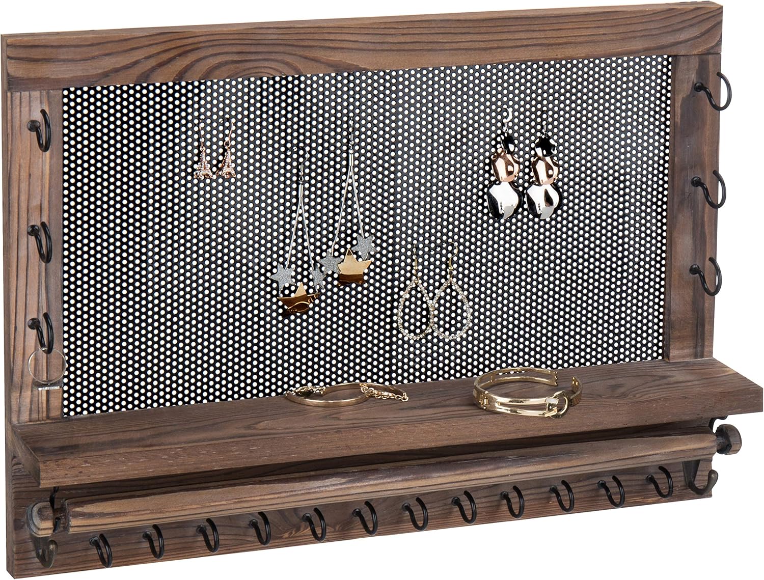 Amazon.com: MyGift Wall-Mounted Wood Jewelry Rack with Perforated ...