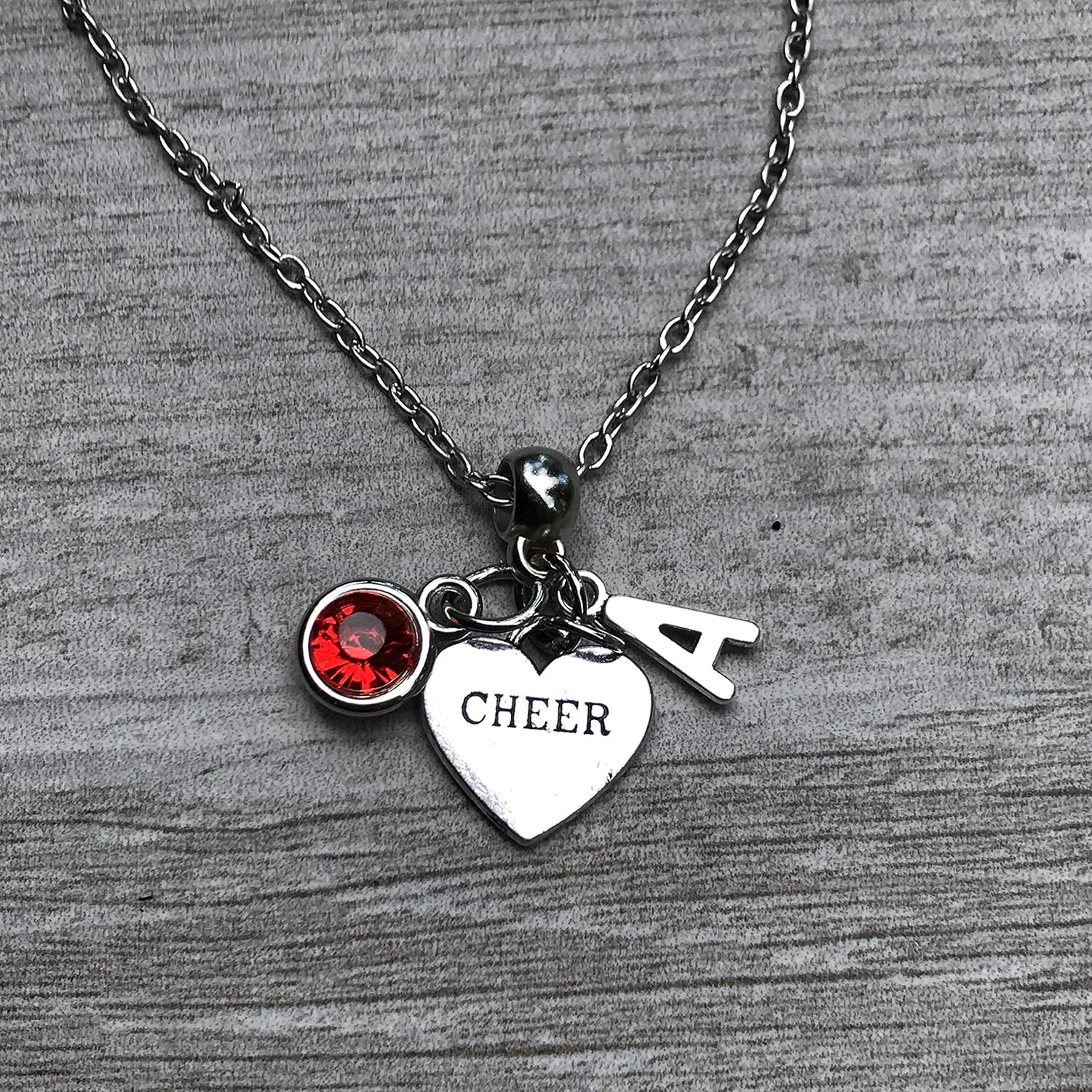 Amazon.com: Personalized Cheer Necklace with Initial & Birthstone Charm ...