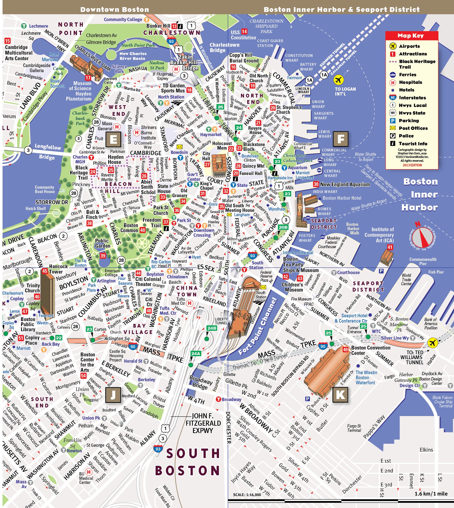 Galleon - StreetSmart Boston Map By VanDam - City Street Map Of Boston ...