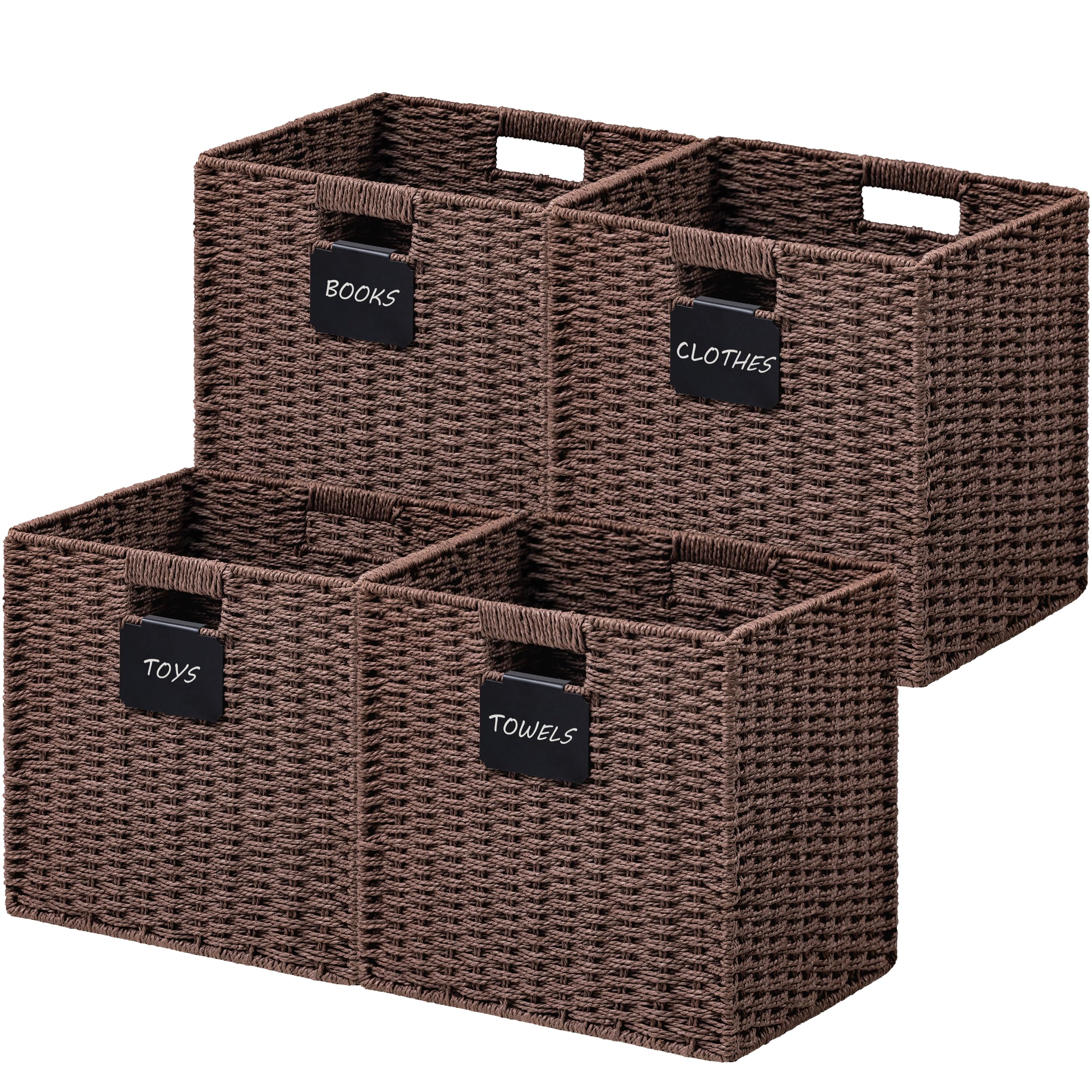 UBBCARE 4 Pack Wicker Basket, 13×13 Storage Cubes with Label, Foldable ...