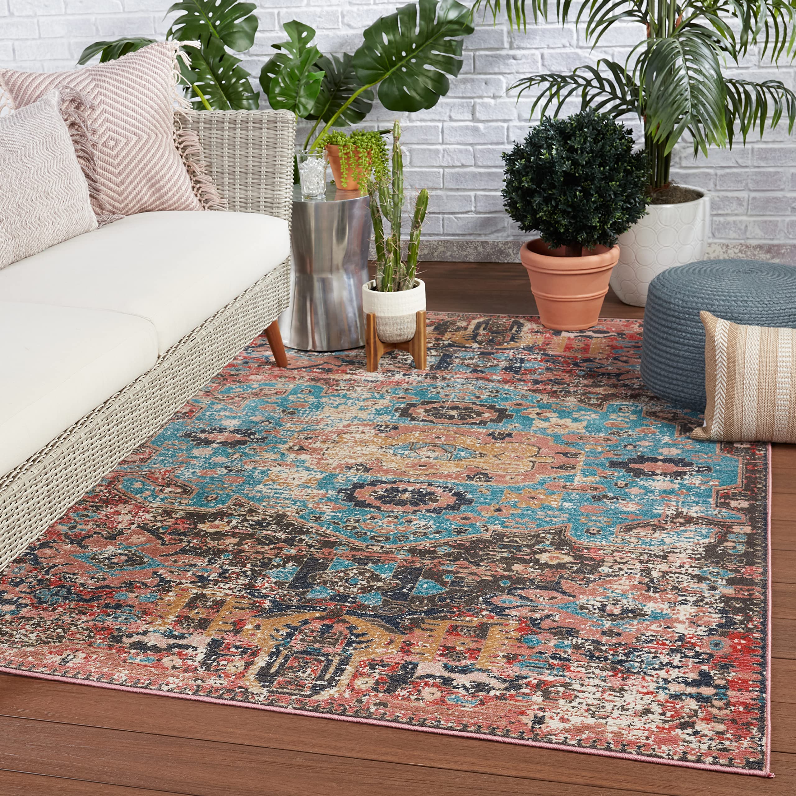 Jaipur Living Vibe Presia Indoor/Outdoor Medallion Red/Teal Area Rug (8 ...