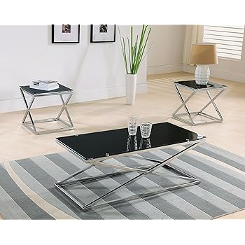 Amazon.com: Kings Brand Furniture 3 Piece Glass Top Coffee Table & 2 ...