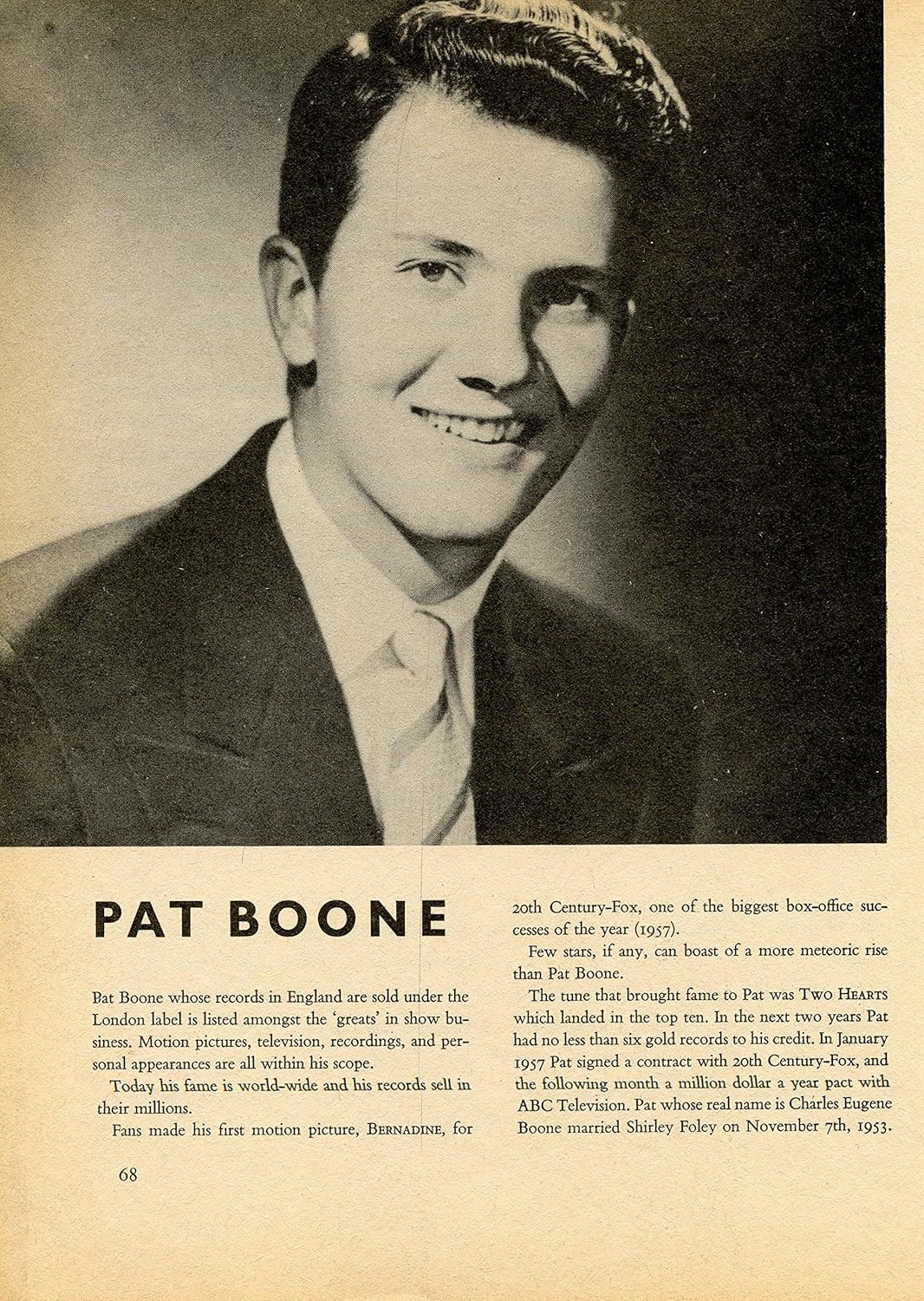 Amazon.com: Pat Boone original clipping magazine photo 1pg 8x10 #R1874 ...