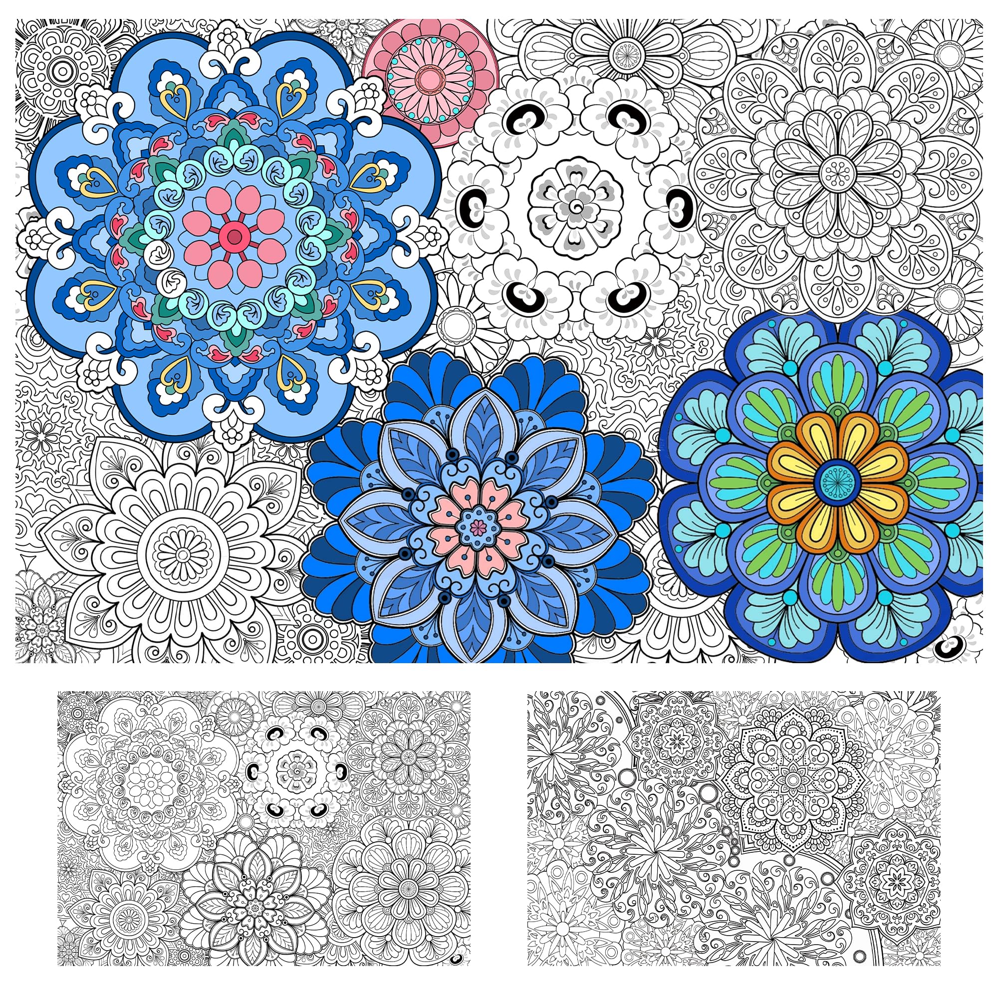BoKin Giant Mandala Coloring Posters 2 Pack, 39" x 26" Jumbo Mandala ...