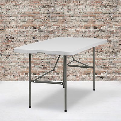 Portable 5-Foot Folding Table - Granite White Plastic with Handle in ...