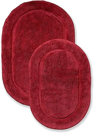 Superior 2-Piece Cotton Oval Non -Skid Bath Rug Set, Burgundy: Amazon ...