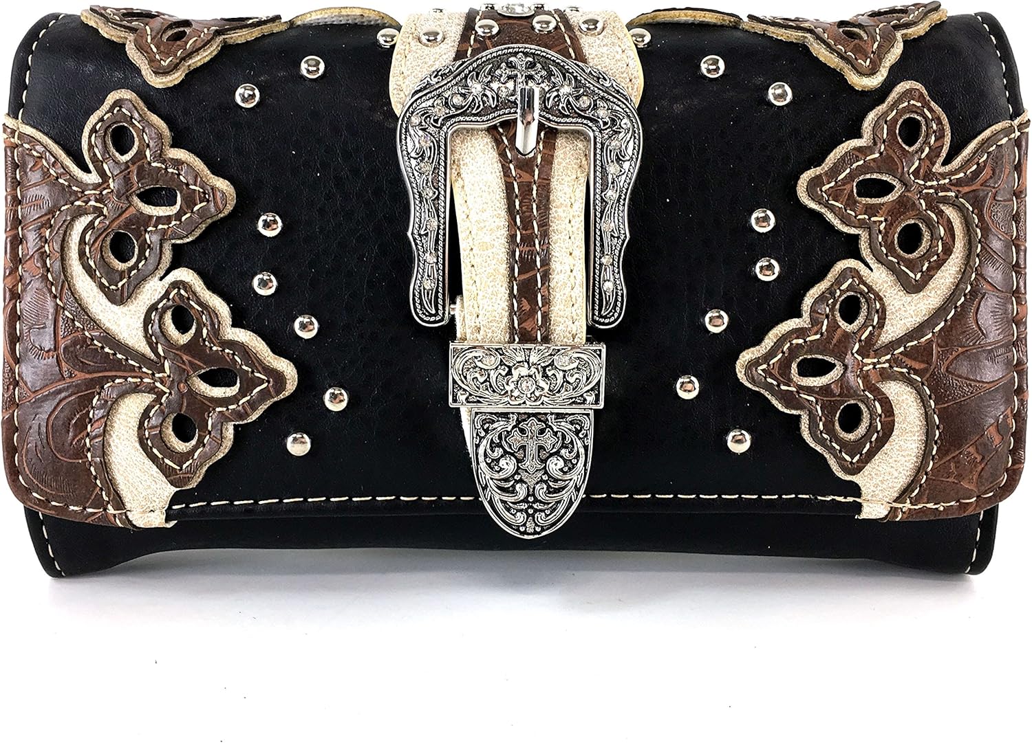 Justin West Western Studded Rhinestone Buckle Laser Cut Wristlet ...
