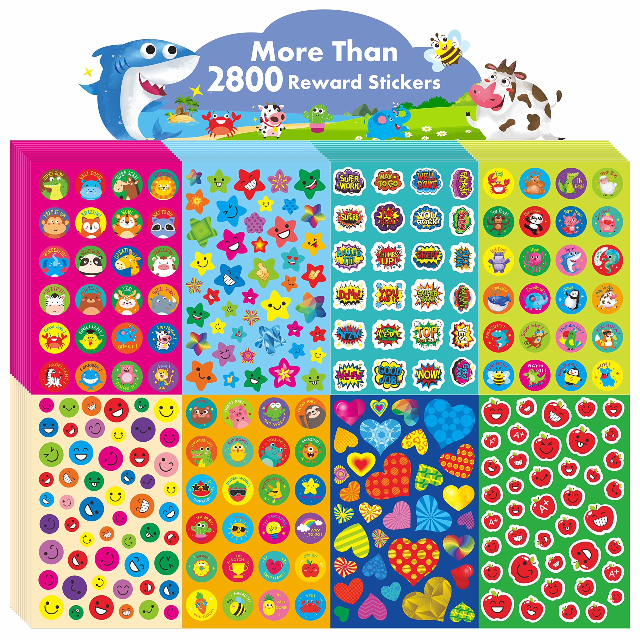 Mua 2800+ Incentive Stickers, 280+ Cartoon Designs, Animals, Happy Face ...