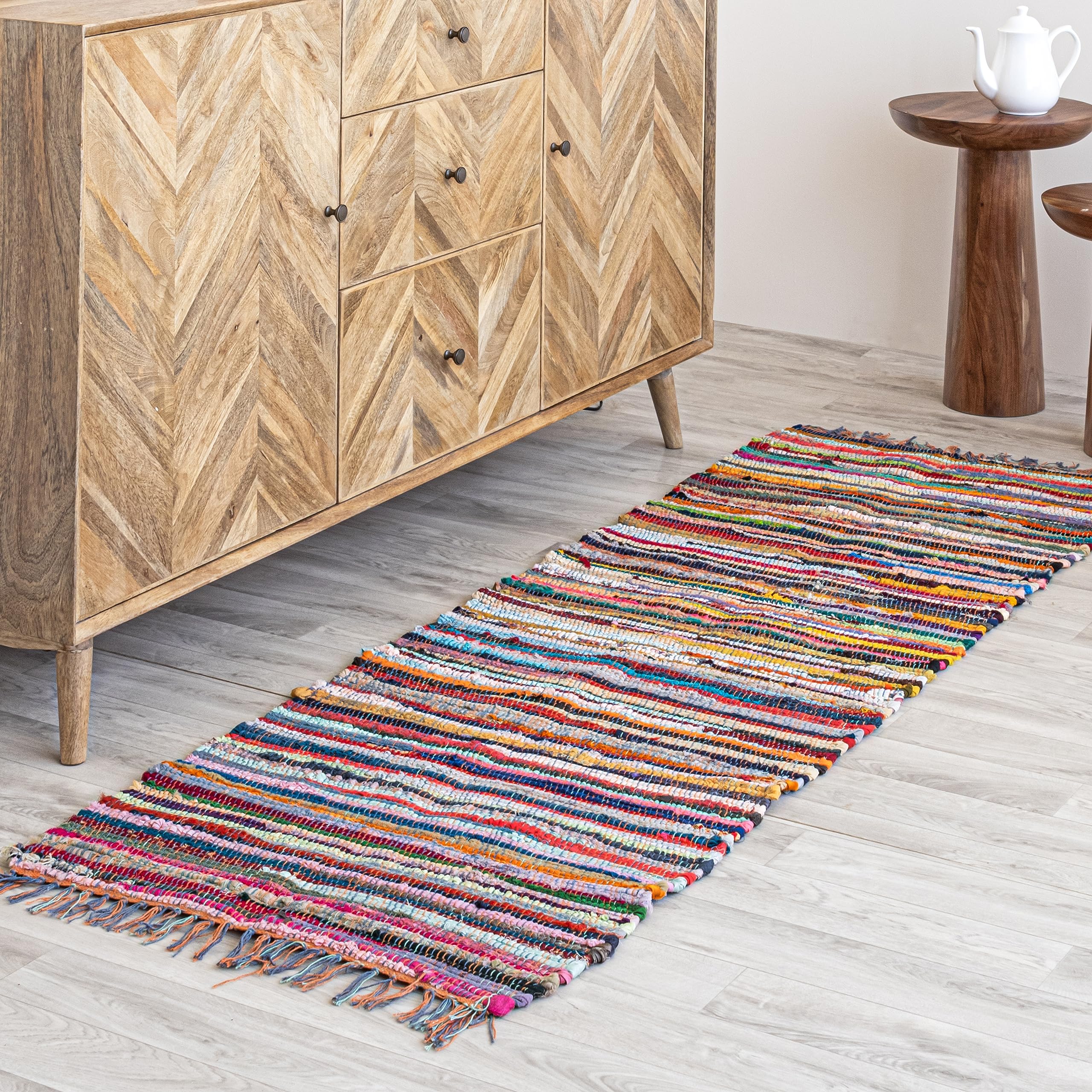 HOMEMONDE Chindi Rug 3x5 ft - Cotton Recycled Hand Woven Braided Accent ...