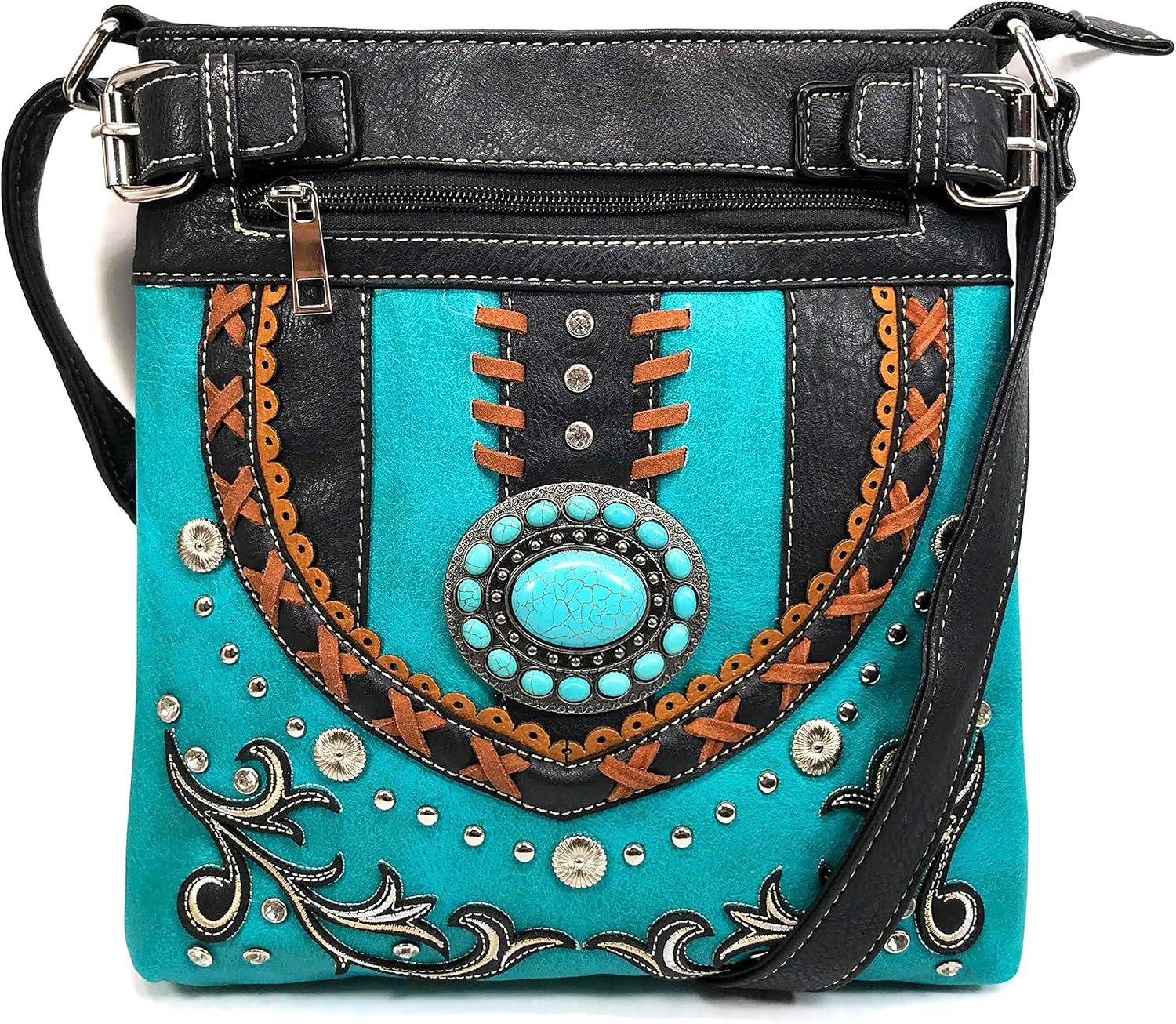 Justin West Western Tooled Floral Rose Laser Cut Rhinestone Concho ...