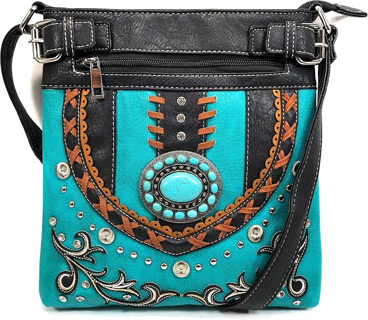 Justin West Western Tooled Floral Rose Laser Cut Rhinestone Concho ...
