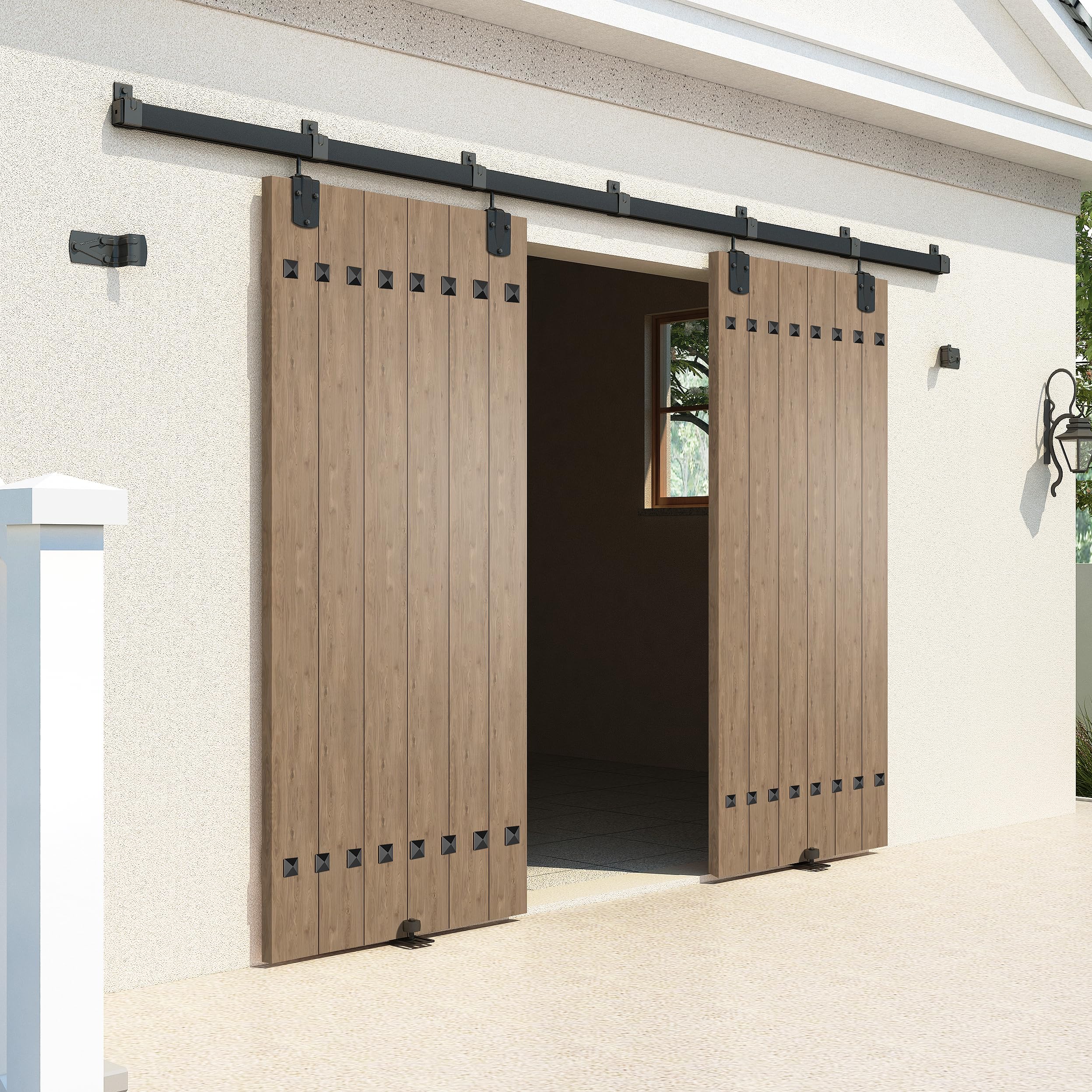 HARDJULAN 16FT Heavy Duty Box Rail Exterior Sliding Barn Door Hardware ...