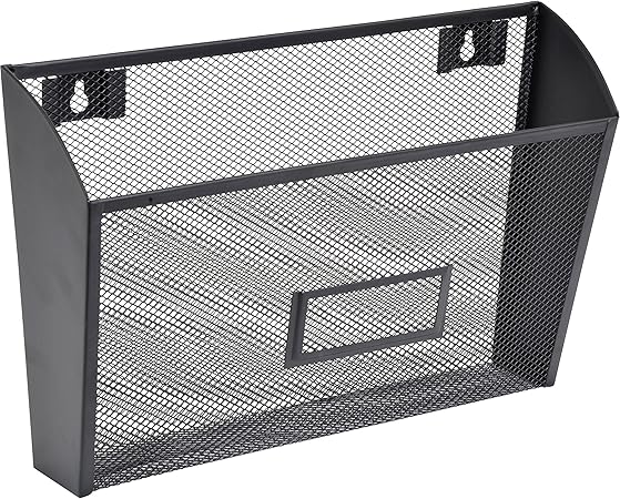 Lorell Black Mesh/Wire Wall Pocket -Wall Mountable -6.6" Heightx12.6 ...