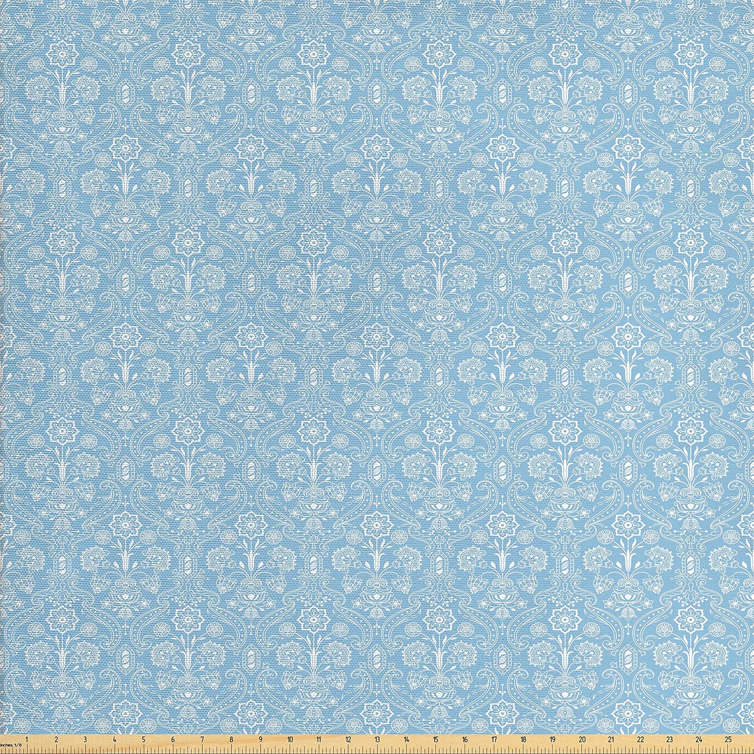 Amazon.com: Lunarable Pale Blue Fabric by The Yard, Foliage Baroque ...