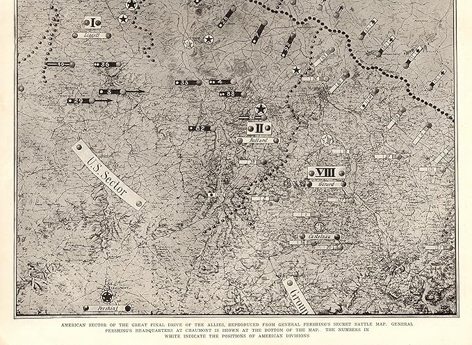 Amazon.com: 1928 Antique WWI Map Original Vintage General Pershing ...