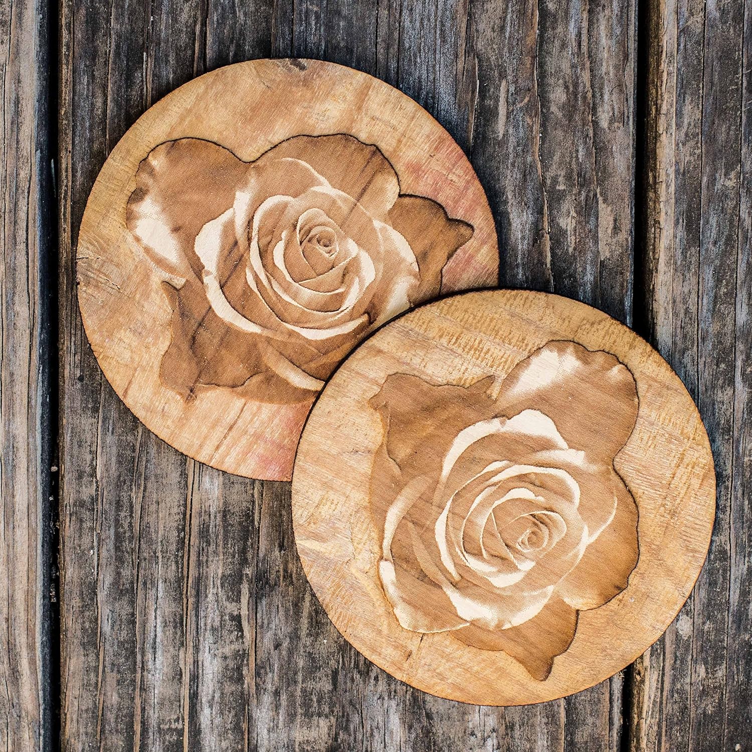 Amazon.com: Rose Coaster Set of 2 Raw Wood: Handmade