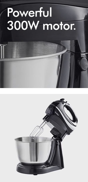 VonShef 2 in 1 Twin Hand and Stand Mixer, Black, 300W with 5 Speeds ...