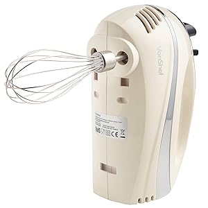 VonShef Hand Mixer Professional 300W Cream with Chrome Beaters, Dough ...