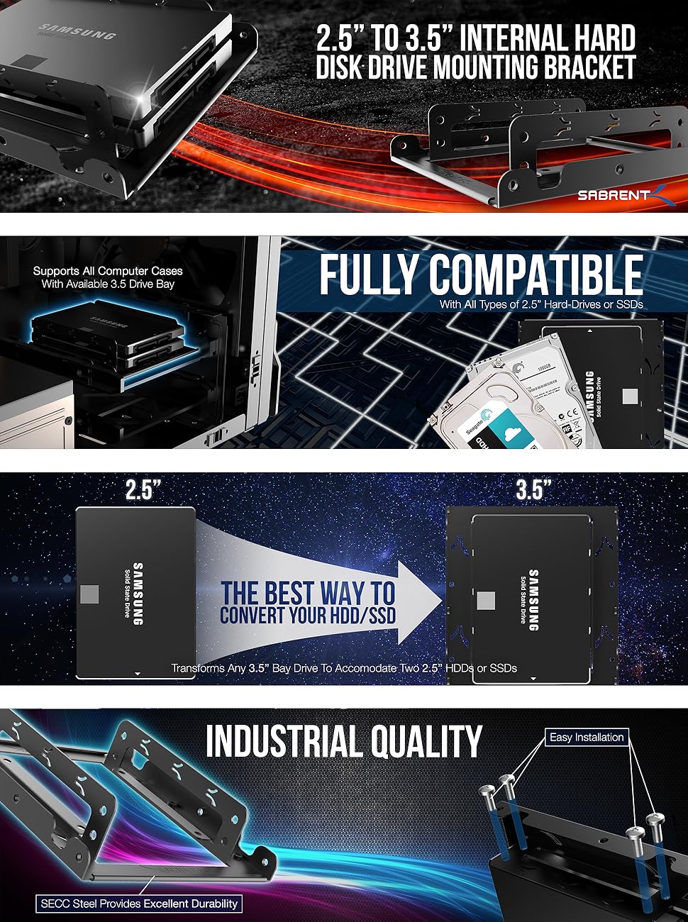 Sabrent 2.5 Inch to 3.5 Inch Internal Hard Disk Drive Mounting Kit (BK ...