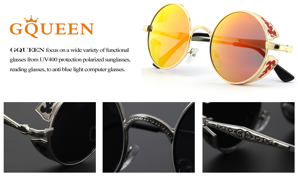 GQUEEN Retro Round Steampunk Polarized Sunglasses MTS1 : Amazon.co.uk