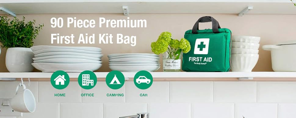 90 Piece Premium First Aid Kit Bag - Includes Eyewash, 2 x Cold (Ice ...
