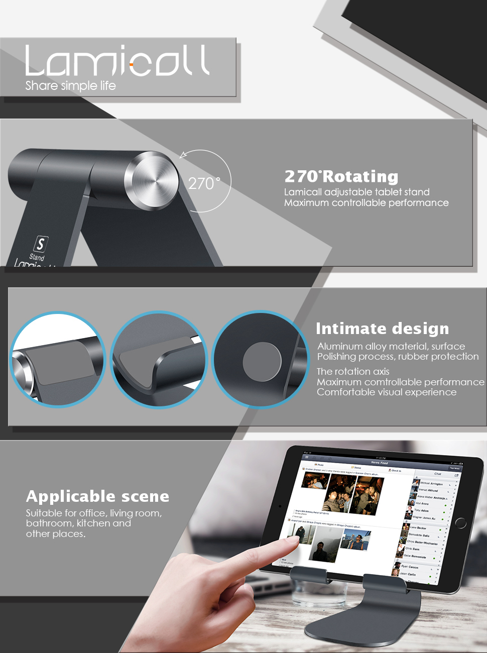 Tablet Stand, Lamicall Adjustable Tablet Holder : Desktop Stand Dock ...