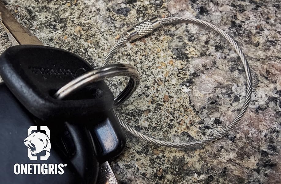 OneTigris 4pcs Heavy Duty Stainless Cable Keyring EDC Keychain 150mm ...
