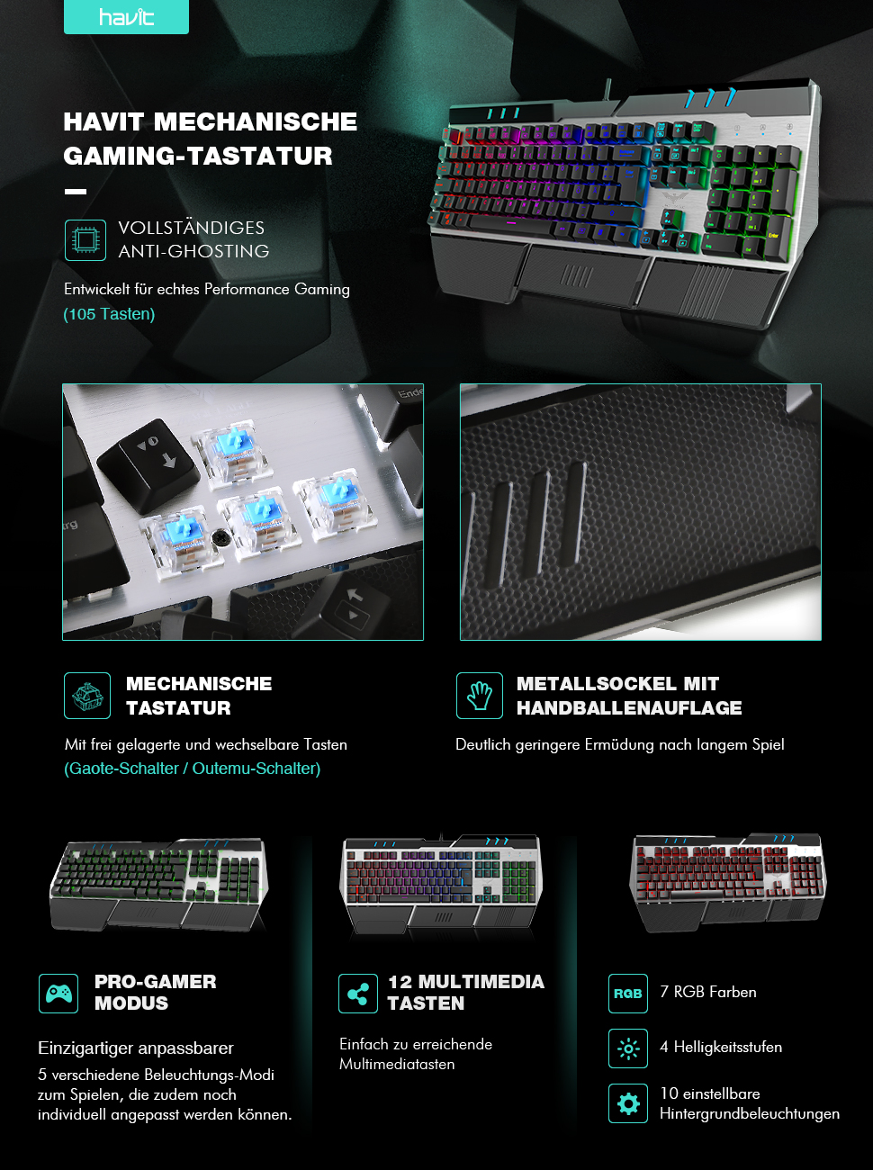 HAVIT Mechanische Gaming-Tastatur mit RGB-Beleuchtung: Amazon.de ...