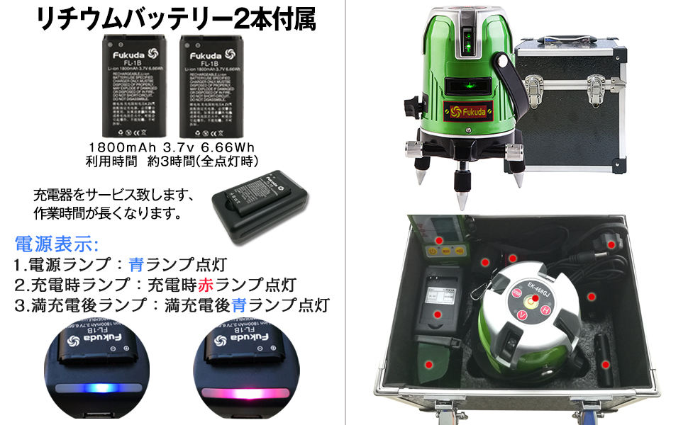 Amazon | FUKUDA 5ライン グリーンレーザー墨出し器 EK-468G J 4垂直・1水平 フクダ レーザー墨出し器 【1年保証】水平器 フルライン測定器 | 墨出し器