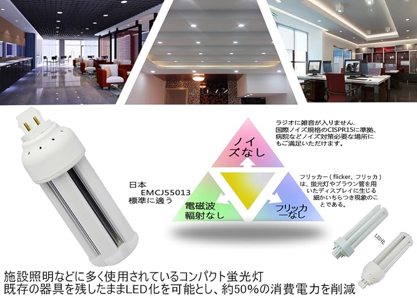 Amazon | 超高輝度160LM/W FHT32EX-NをLED化 ツイン3LED LED14W 2240LM FHT32W形1.5灯相当 昼白色 FHT32EX LED GX24QLED ...