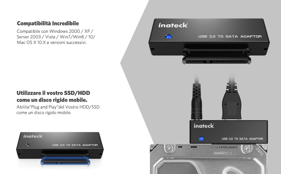 Inateck - adattatore USB 3.0 convertitore a SATA, adattatore per dischi ...