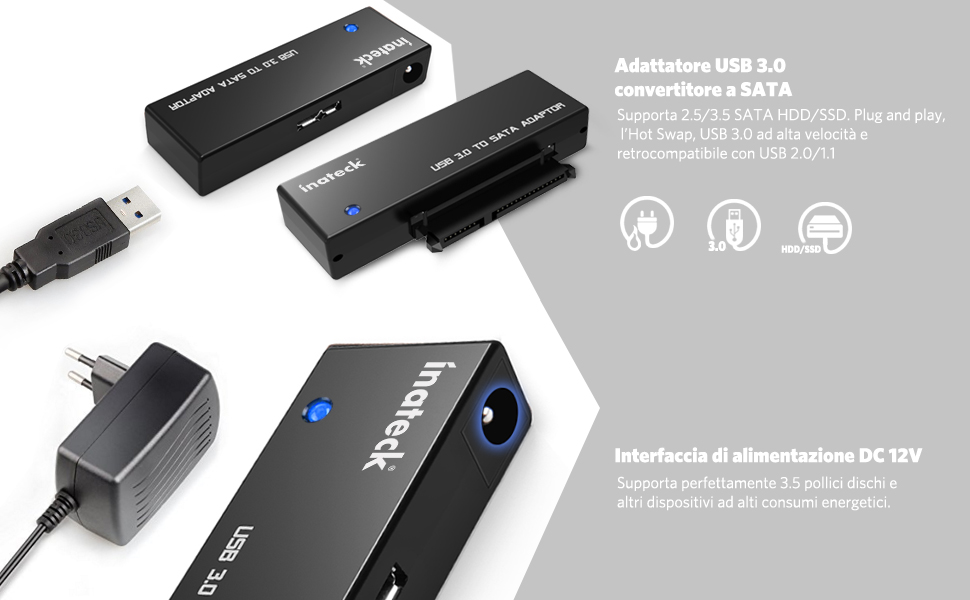 Inateck - adattatore USB 3.0 convertitore a SATA, adattatore per dischi ...