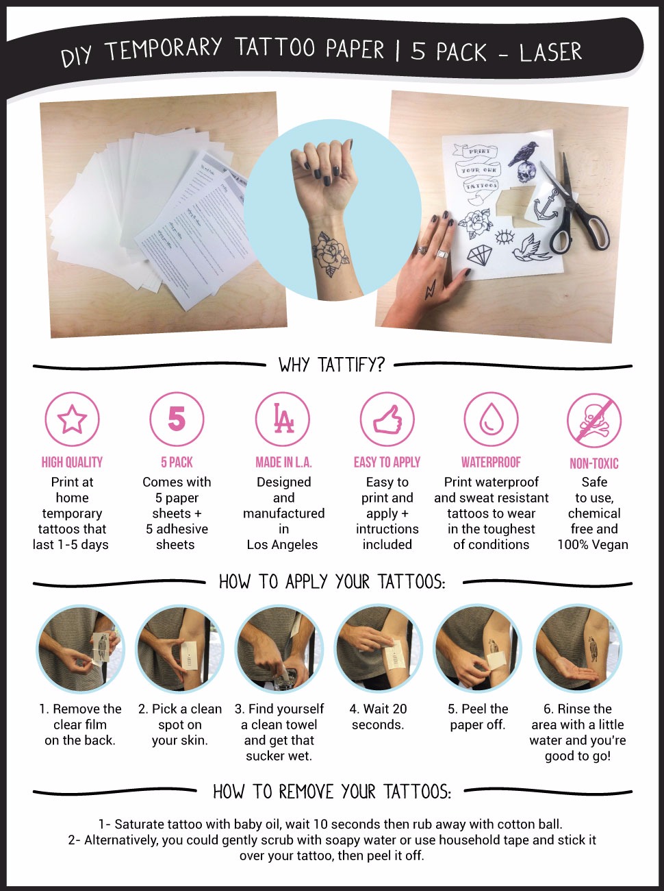 Amazon Tattify DIY Temporary Tattoo Paper 5 Pack For Laser 