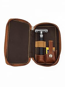 Amazon.com: Genuine Leather Double Edge Safety Razor Zippered Travel ...