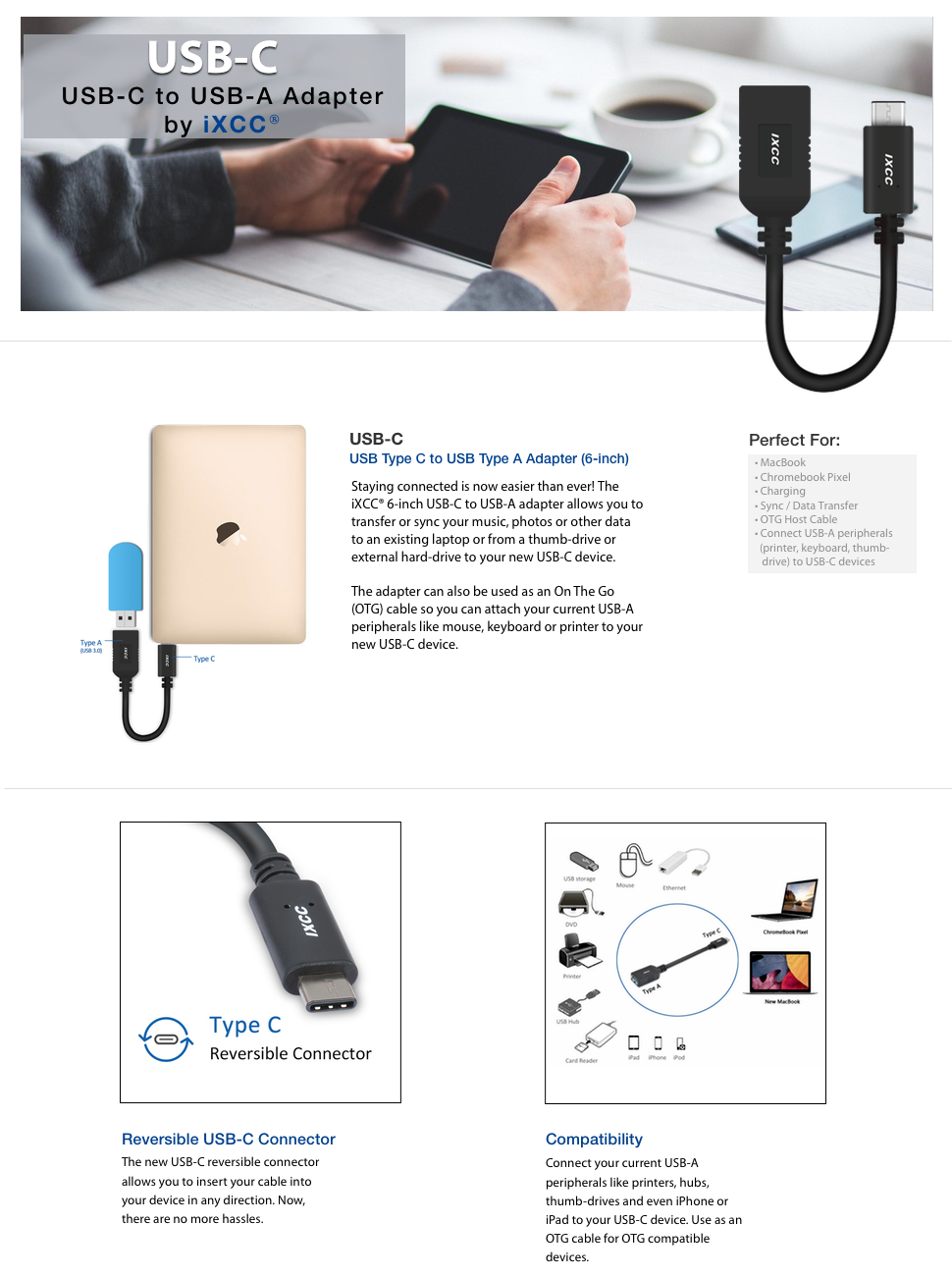Amazon.com: iXCC USB Type C to USB 3.0 Type A Adapter, Charge and Sync ...