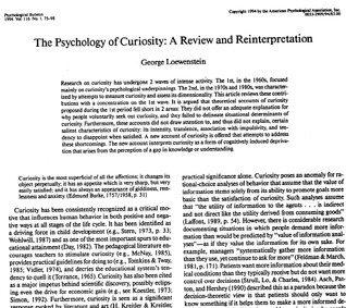 The Psychology of Curiosity: A Review and Reinterpretation by George ...