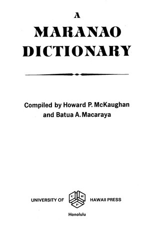 A Maranao Dictionary by Howard P. McKaughan | Goodreads