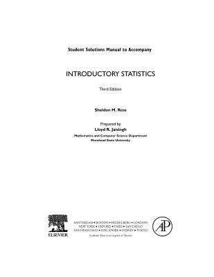 Introductory Statistics, Student Solutions Manual by Sheldon M. Ross ...