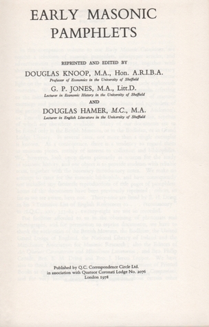 Early Masonic Pamphlets by Douglas Knoop | Goodreads